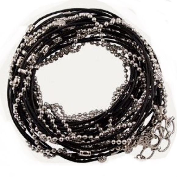 Jewelry | New Black Leather Silver Bead Chain Wrap Bracelet | Poshmark